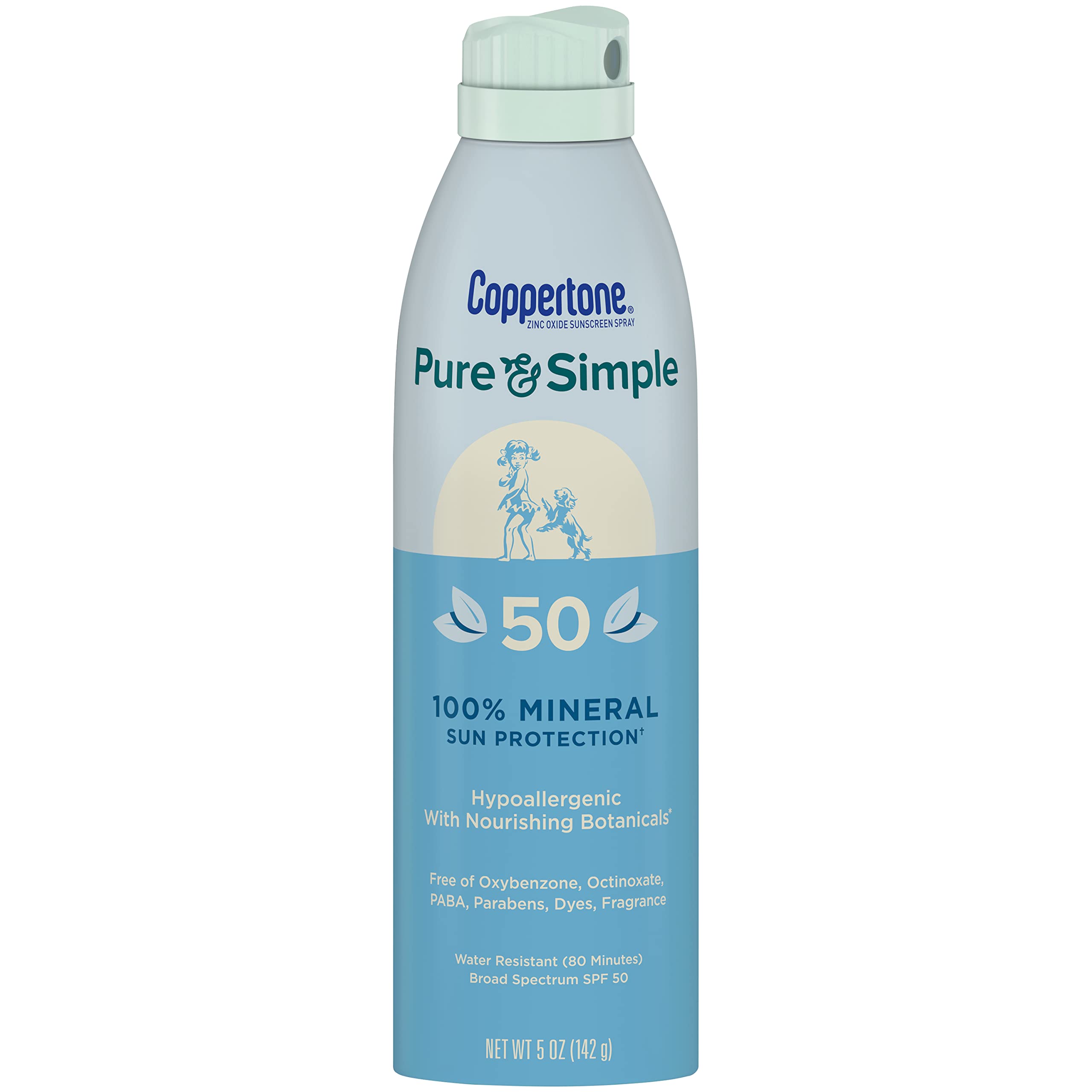 Coppertone Pure and Simple Mineral Sunscreen Pack with Zinc Oxide Protection, Hypoallergenic, Sunscreen Spray SPF 50, 5 Oz Can + SPF 50 Sunscreen Stick, 0.49 Oz, Holiday Gifts for Self Care