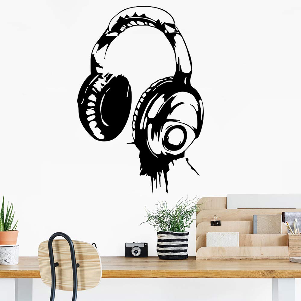 JUEKUI Game Headset Wall Decal Eat Sleep Game Wall Decor Gamer Headphone Vinyl Wall Stickers Kids Room Playroom Wall Art Poster W114 (Black)