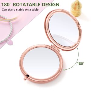 Nipichsha Compact Mirror, Pocket Travel Makeup Mirror, 2-Sided 2X/1X Magnification Compact Mirror, Small Folding Portable Handheld Mirror for Purses, Gift for Mom Women, 2.75In Rose Gold(Pink Marble)