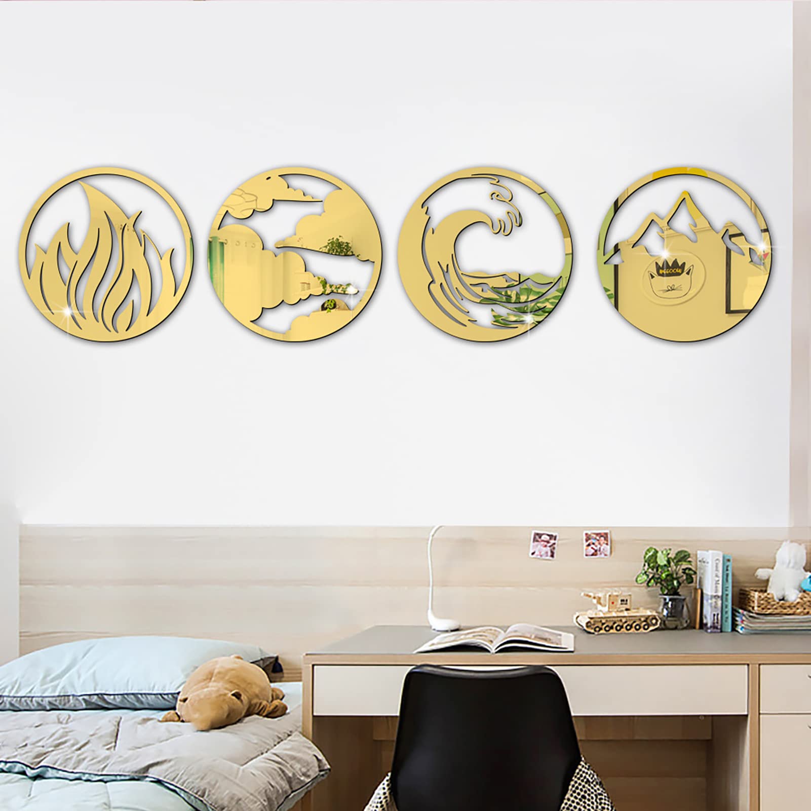 maiduoduo01 4Pcs/Set Mirror Decals Removable Lightweight Fancy Shiny 3D Mirror Decals Stickers 1 L