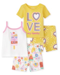 the children's place baby-girl and toddler short sleeve top and shorts pajama set glow-love/popsicle 2 pack baby & toddler - pj set 3t