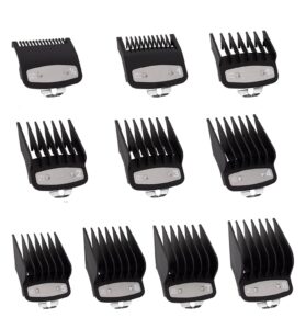 clipper guards cutting guides compatible with wahl clipper with metal clip-from 1/16 inch to 1 inch(1.5-25mm)，10 pack black