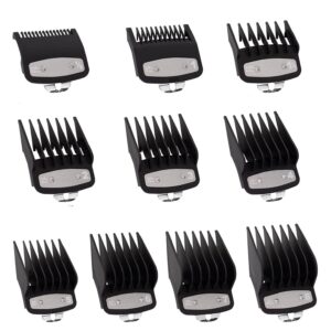 Clipper Guards Cutting Guides Compatible with Wahl Clipper with Metal Clip-from 1/16 Inch to 1 Inch(1.5-25mm)，10 Pack Black