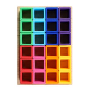 blue ginkgo silicone rainbow blocks - giftable soft blocks for kids | bpa free silicone blocks | montessori blocks, silicone rainbow stacking toy with sorting tray (24 pc - vibrant)