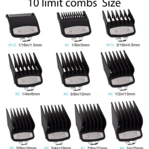 Clipper Guards Cutting Guides Compatible with Wahl Clipper with Metal Clip-from 1/16 Inch to 1 Inch(1.5-25mm)，10 Pack Black