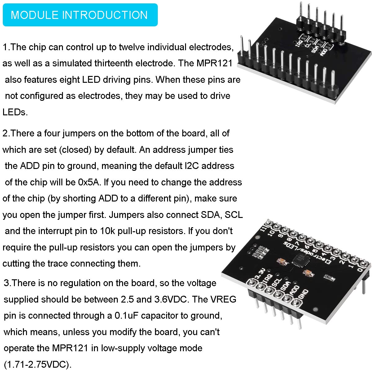 DKARDU 5 pcs MPR121 Breakout V12 Proximity Capacitive Touch Sensor Module Keyboard Touch Sensor Keyboard Development Board with pin Header Dupont Cable