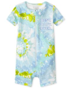 the children's place unisex-baby and toddler short sleeve zip up pajama best baby ever - blue baby & toddler - zip sleeper 4t