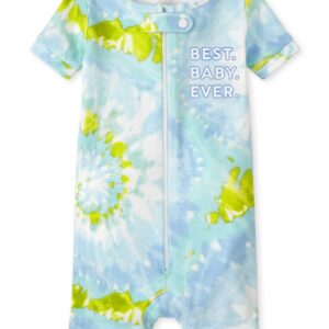 The Children's Place unisex-baby and Toddler Short Sleeve Zip Up Pajama Best Baby Ever - Blue Baby & Toddler - Zip Sleeper 4T