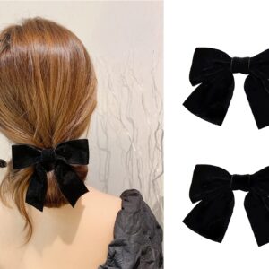 Black Velvet Mini Hair Bows for Women Girls, Classy Short Tail Bow Hair Ties, Cute Duckbill Clip Headdress Decor, Back to School Outfits, Cute Hair Styling Accessories for Teen Toddler Girl Stuff