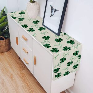 St Patricks Day Table Runner Shamrock Lucky Green Long Burlap Spring Holiday Kitchen Dining Banquet Indoor Outdoor Decorations Family Party Decor 13 x 72 Inch