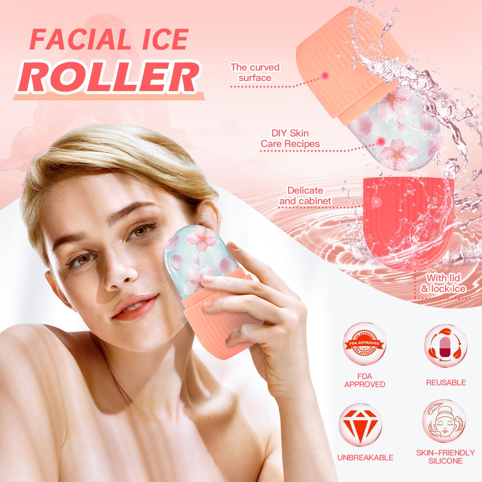 Ice Roller for Face and Eye, Upgrated Ice Face Roller Puffiness Relief Ice Roller Skin Care Tools, Ice Facial Cube,Self Care Gift for Men Women, Silicone Ice Mold for Face Beauty (Red)