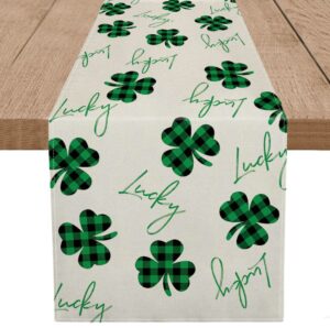 st patricks day table runner shamrock lucky green long burlap spring holiday kitchen dining banquet indoor outdoor decorations family party decor 13 x 72 inch