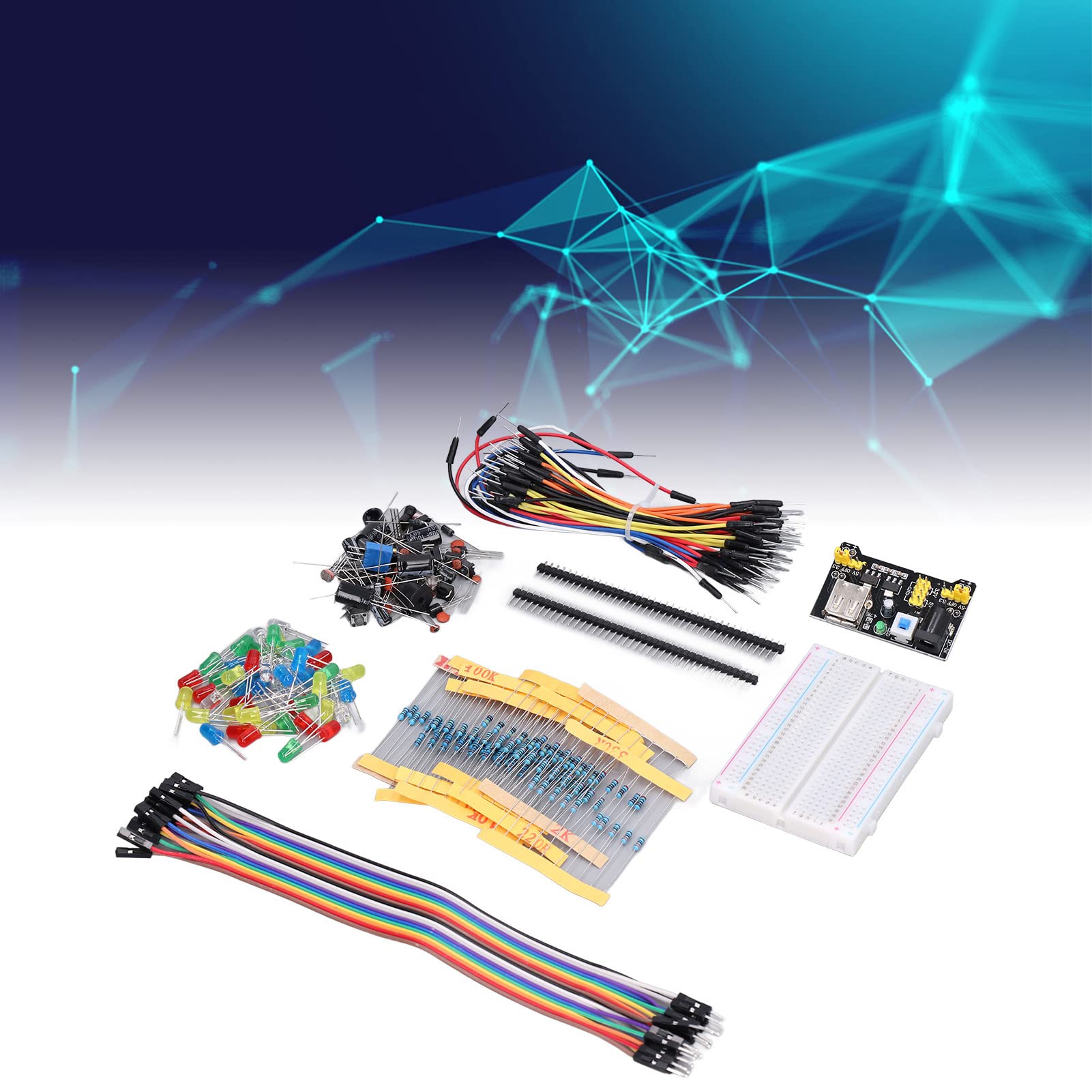 Electronic Component Kit Assortment Breadboard Capacitor Resistor PCB + Metal Basic Electronic Starter Kit One-Stop Learning Electronics and Programming Tools for