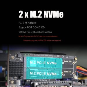 GLOTRENDS PA21 Dual M.2 NVMe to PCIe 4.0 X8 Adapter Without PCIe Bifurcation Function, Support 22110/2280/2260/2242/2230 Size (PCIe Bifurcation Motherboard is Required)