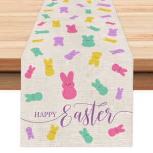 arkeny happy easter table runner 13x72 inches color bunny seasonal spring decor holiday farmhouse indoor vintage rabbit theme gathering dinner party decorations