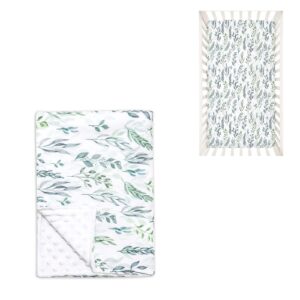 crib sheet and baby blanket, green leaf