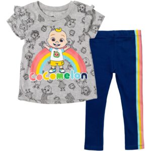 cocomelon jj infant baby girls graphic t-shirt and leggings outfit set grey 24 months