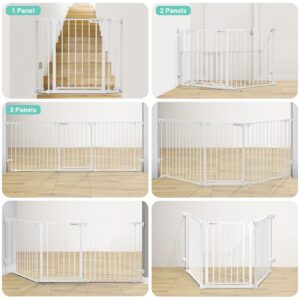 COMOMY 80" Extra Wide Baby Gate, Dog Gate for House Stairs Doorways Fireplace, Auto Close Pet Gate with Door Walk Through, 3 Metal Panels, Hardware Mounted Baby Fence Indoor Outdoor(30" Tall, White)