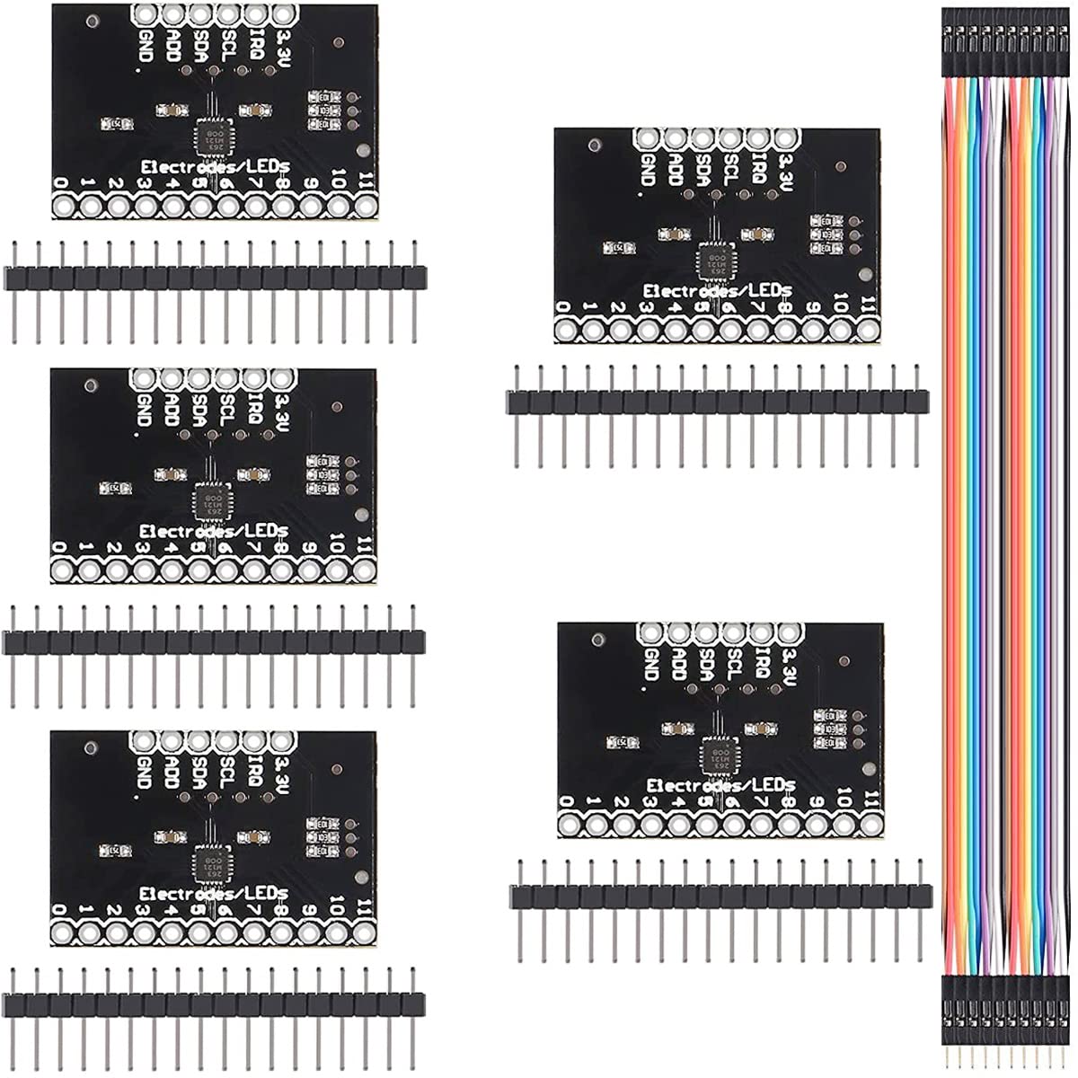 DKARDU 5 pcs MPR121 Breakout V12 Proximity Capacitive Touch Sensor Module Keyboard Touch Sensor Keyboard Development Board with pin Header Dupont Cable