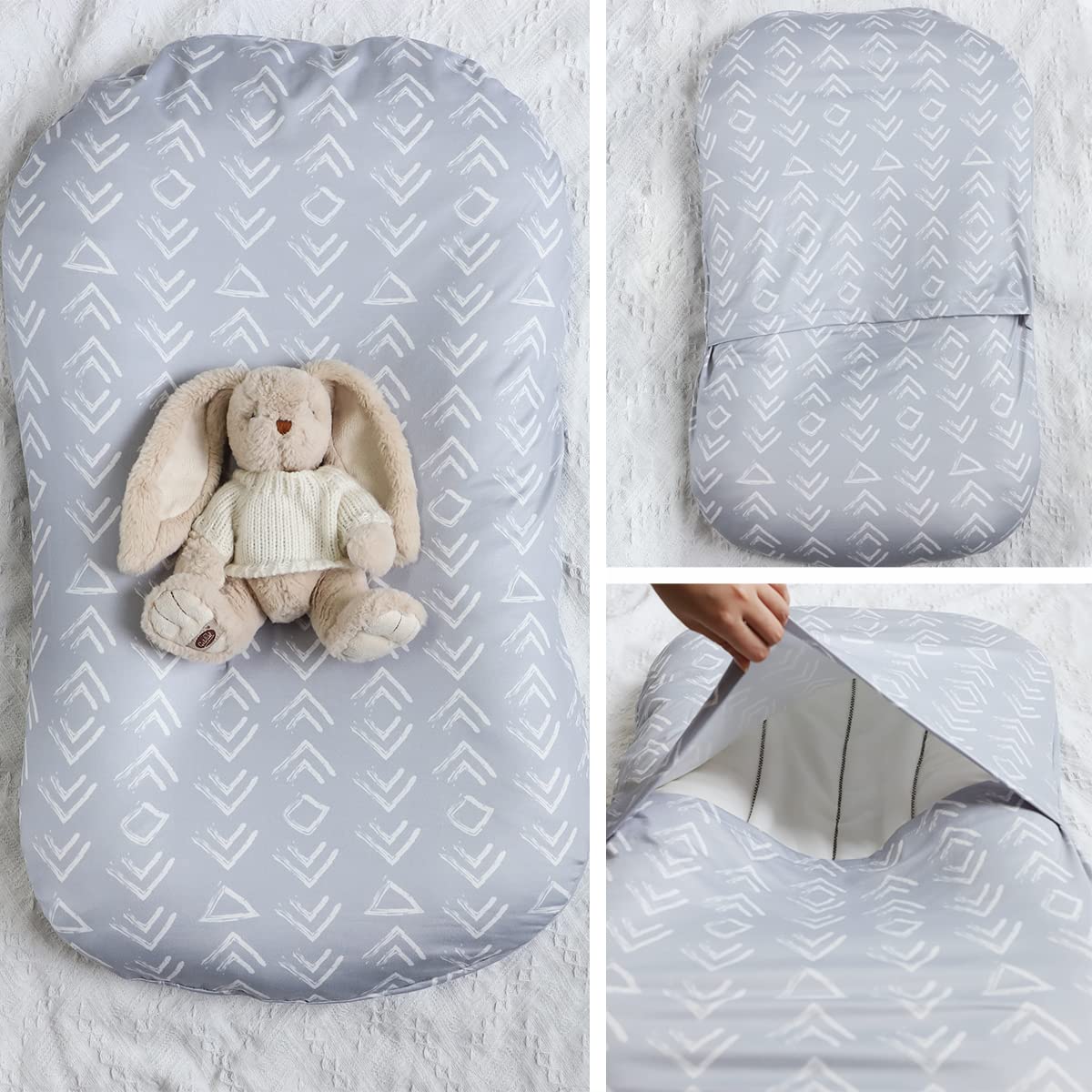 SWESEN Baby Lounger Cover, Removable Infant Lounger Slipcover for Boys Girls, Ultra Soft Cover for Newborn Lounger, Snug Fitting Design, Geometry