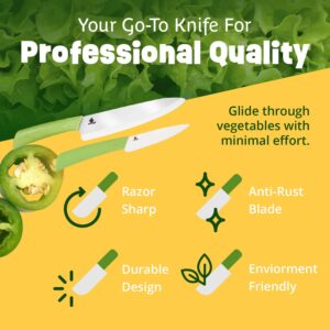 VegItPro 4” Vegetable Knife for Kitchen, Sharp Ceramic Knife With Ergonomic Handle, Non-Reactive Cutting Knife for Vegetables & Fruits, Professional Chef Knife with Ceramic Blade, Gift-Ready Knives