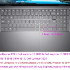 Silicone Keyboard Skin Compatible for 2021 Dell Inspiron 16 Plus 7610, Dell Inspiron 15 5510 5515 5518 3510 3511, Dell Latitude 3520 15.6 inch Laptop (Not Compatible Dell Gaming G15-5510/5515) （Black）