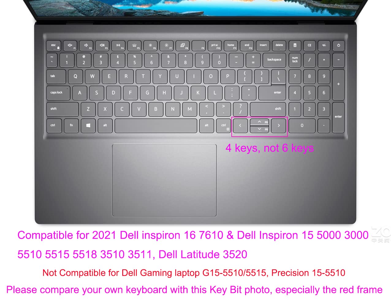 Silicone Keyboard Skin Compatible for 2021 Dell Inspiron 16 Plus 7610, Dell Inspiron 15 5510 5515 5518 3510 3511, Dell Latitude 3520 15.6 inch Laptop (Not Compatible Dell Gaming G15-5510/5515) （Black）