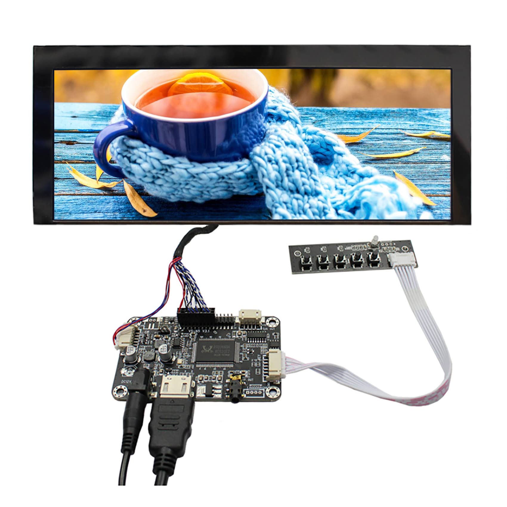 VSDISPLAY 7.8 inch 800x300 AA078AA01 500nit IPS Wide Mini LCD Screen and HDMI Controller Board