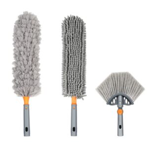 eazer dusting attachments 3-piece kit for eazer extension pole or by hand, including microfiber feather duster, chenille cleaning duster, triangle duster, for dust cleaning (pole sold separately)