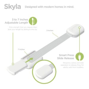 Babyproofing Strap Locks (12-Pack) by Skyla Homes - No Tools or Screws Needed, Wipes for Pre-Install Treatment Included (Degreasing Application Area) - Multipurpose Cabinet Locks for Child Safety