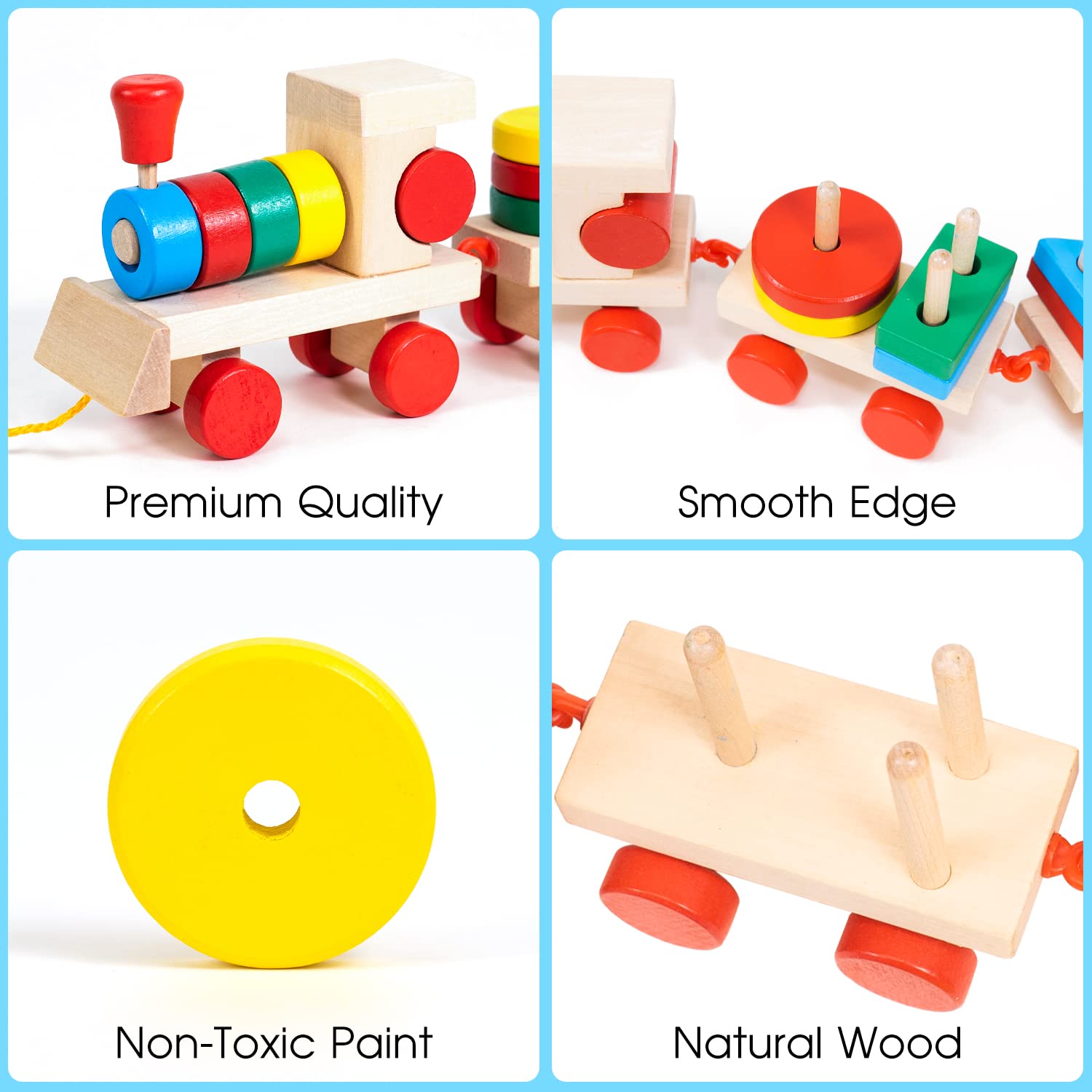 WEMMICKS Wooden Train Toddler Toy, Wooden Blocks for 1-3 Year Old Boys Girls, Montessori Sorting Stacking Toy, Preschool Educational Toy for Kids