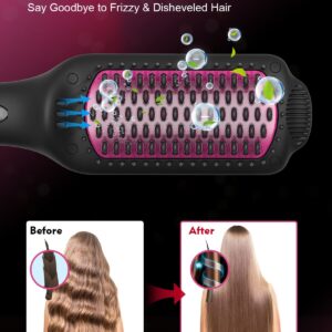 Hair Straighteneing Brush, Negative Ion Hair Straightener Brush with 12 Temp Settings, Fast MCH Ceramic Heating Technology, Anti-Scald, Auto Temperature Lock & Auto Off for Women