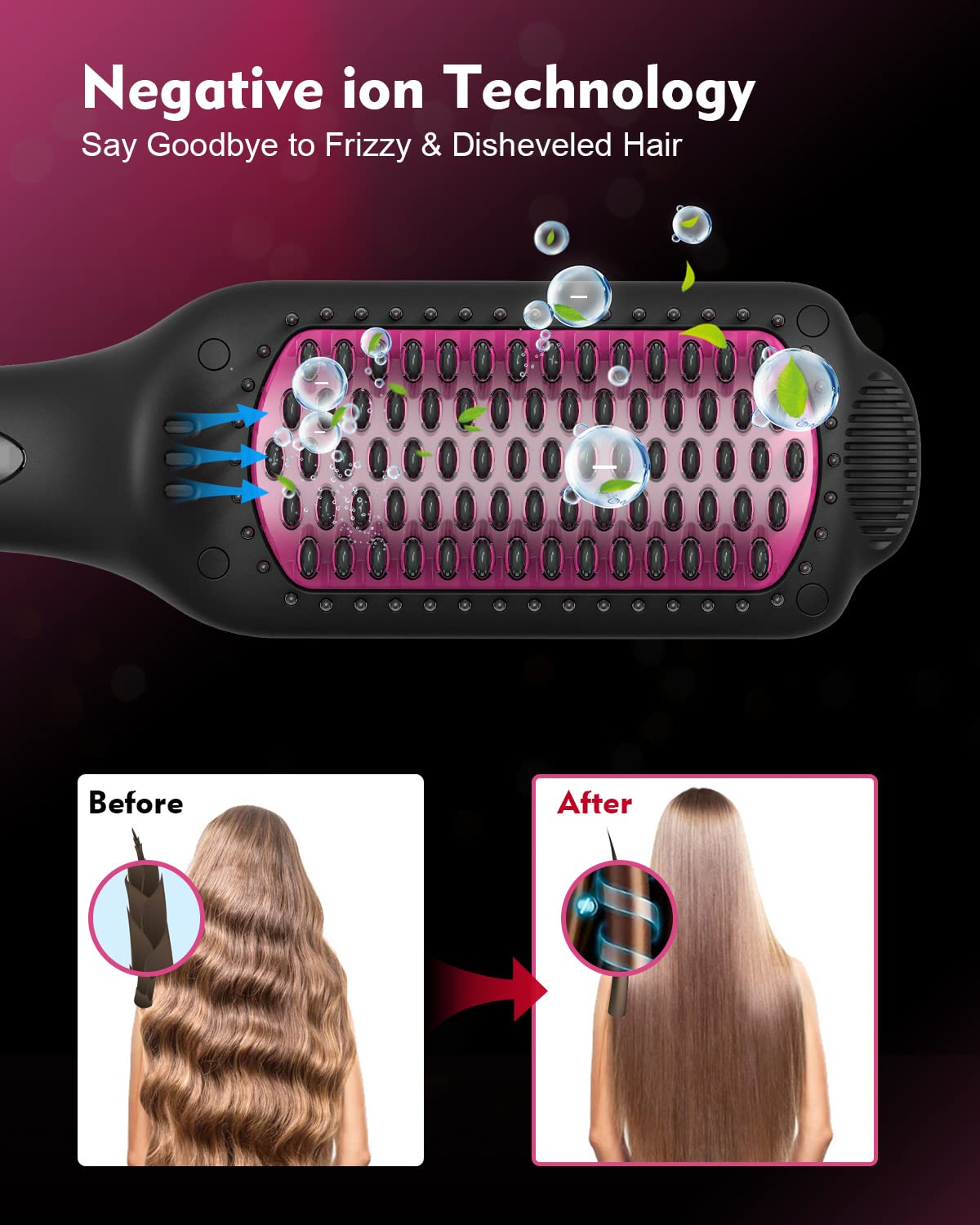 Hair Straighteneing Brush, Negative Ion Hair Straightener Brush with 12 Temp Settings, Fast MCH Ceramic Heating Technology, Anti-Scald, Auto Temperature Lock & Auto Off for Women