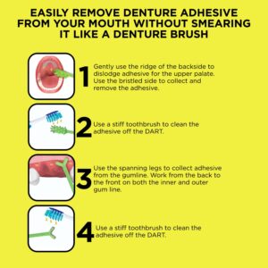 Denture Dart V4 Hard Plastic Denture Brush - Denture Gel Adhesive Remover - Remove Denture Gel Adhesive from Mouth & Gums, Oral Hygiene Products, Scraper w/Textured Grip and Rigid Bristles