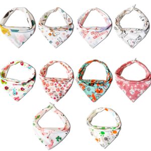 setaria viridis baby drool bibs- 10 pack baby bandana bibs for drooling and teething 100% cotton bibs soft and absorbent for newborn baby (girl)