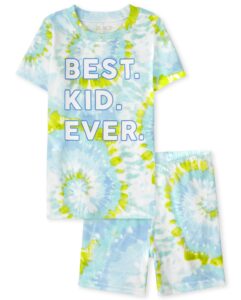 the children's place unisex-child sleeve top and shorts pajama set best baby ever - blue kids - pj set 10