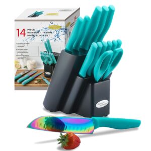 KYA27 Rainbow Color Cutlery Knife Set with Wooden Block + Marco Almond MA63 Graters for Kitchen