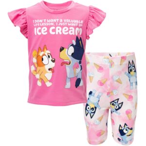 bluey bingo big girls graphic t-shirt bike shorts and outfit set pink 10-12