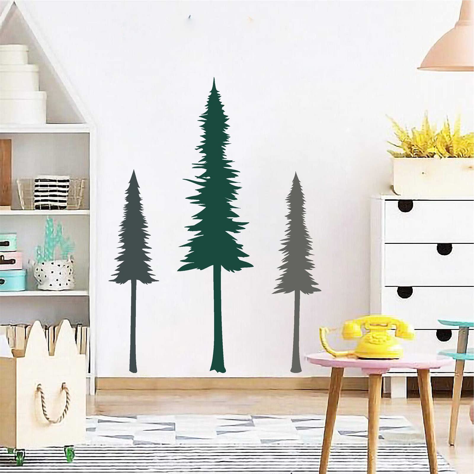 Large Pine Tree Wall Decals Evergreen Tree Wall Sticker Forest Art Nature Decor Removable Vinyl Stickers Woodland Tree Wall Decal Nursery Kids Bedroom Living Room Decorations