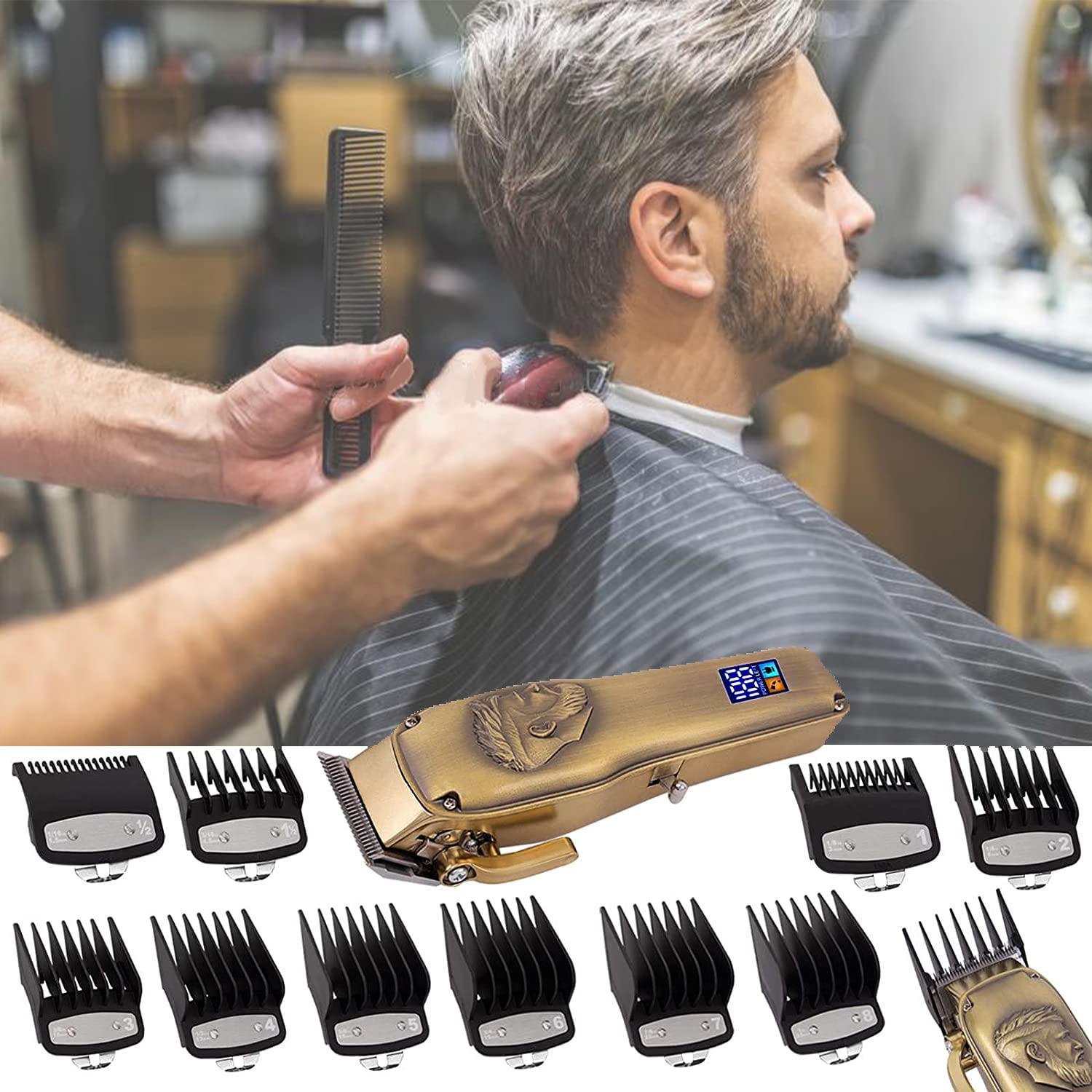 Clipper Guards Cutting Guides Compatible with Wahl Clipper with Metal Clip-from 1/16 Inch to 1 Inch(1.5-25mm)，10 Pack Black