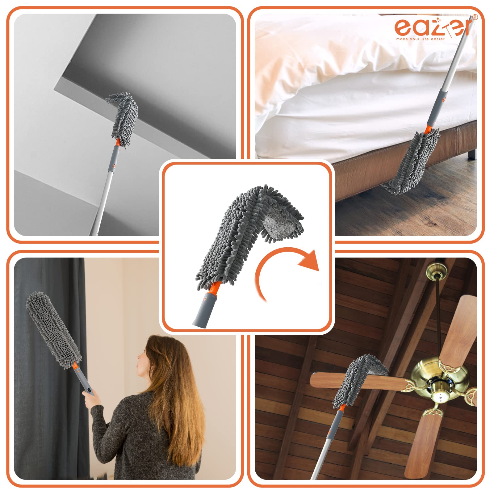 eazer Dusting Attachments 3-Piece kit for eazer Extension Pole or by Hand, Including Microfiber Feather Duster, Chenille Cleaning Duster, Triangle Duster, for Dust Cleaning (Pole Sold Separately)