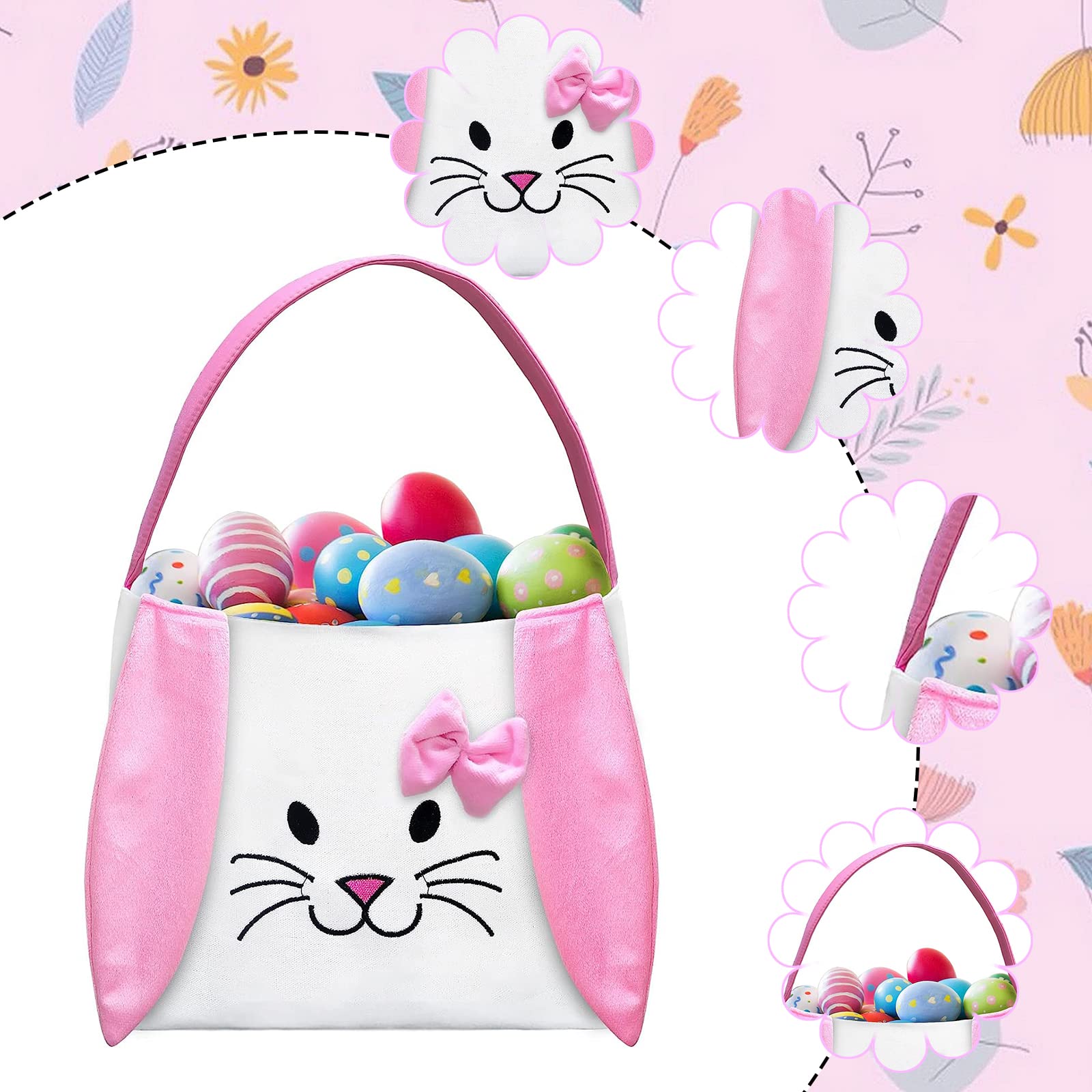 Ekoropshop Easter Basket Egg Bags for Kids Personalized Candy Egg Basket Rabbit with Fluffy Ears Gifts Bags for Easter Party Favor