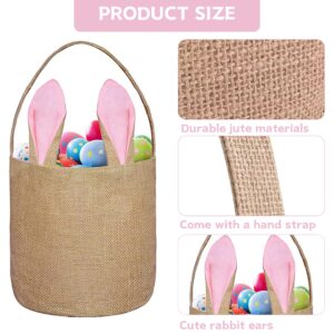 Ekoropshop 3 Pack Easter Bunny Bags for Kids Easter Jute Burlap Easter Egg Basket with Ears for Easter Egg Hunts Party