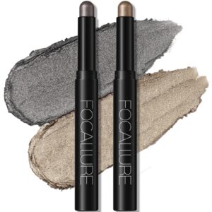 focallure 2 pcs cream eyeshadow stick,brightener eyeshadow pencil crayon,highlighter eye shadow stick sets with crease-proof formula,long lasting waterproof eye shadow make up,polar dust storm