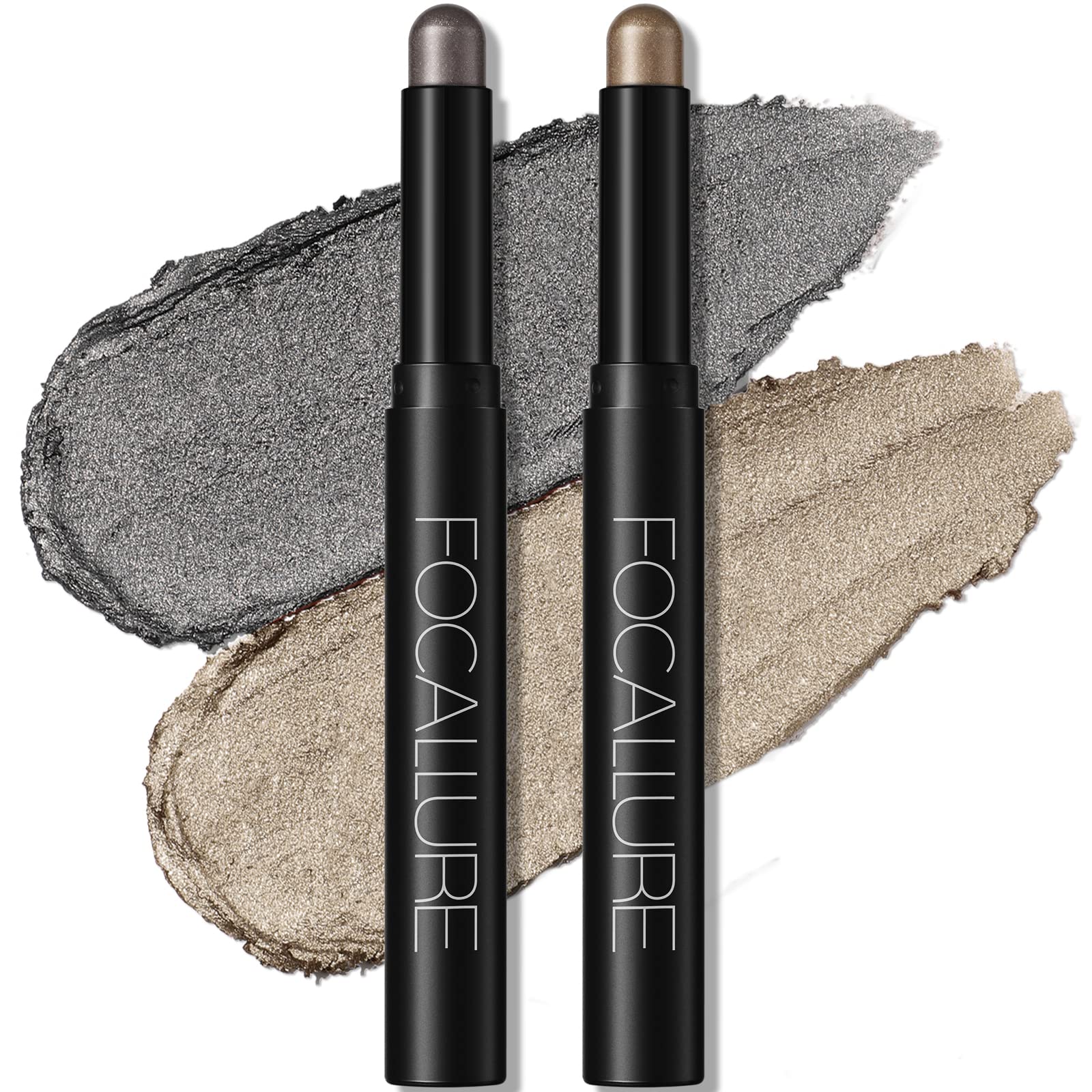 FOCALLURE 2 Pcs Cream Eyeshadow Stick,Brightener Eyeshadow Pencil Crayon,Highlighter Eye Shadow Stick Sets with Crease-proof Formula,Long Lasting Waterproof Eye Shadow Make Up,Polar Dust Storm