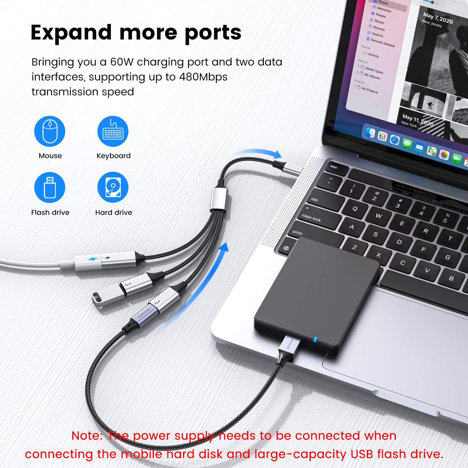 USB C to USB C Female Adapter USB Splitter Y Cable,(NOT for Monitor) USB C Male to 3 USB-C Female Cord Converter,3 Port Hub Charger Power Split Adapter for Mac,Xbox One Series X/S,PS5,Laptop