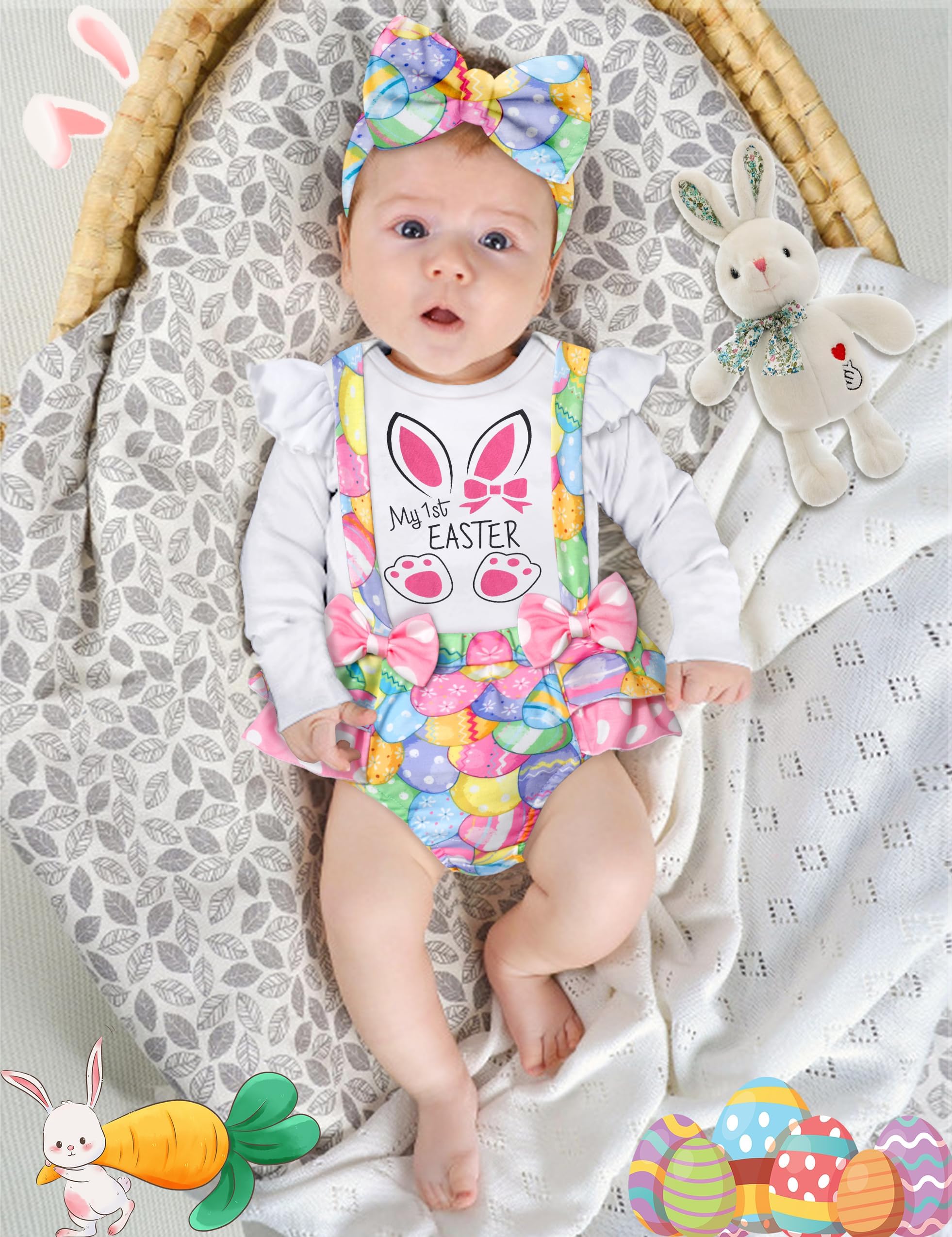 Von kilizo Easter Outfit Baby Girl My First Easter Baby Girl Outfit Bunny Print Long Sleeves Romper Baby Girl Easter Outfit Infant Easter Outfit Girl 0-3 Months