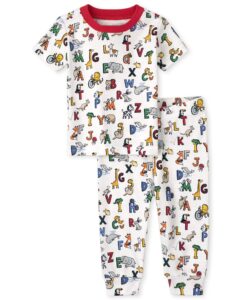 the children's place baby and toddler snug fit 100% cotton short sleeve top and pants 2 piece pajama set, cute letters, 4t