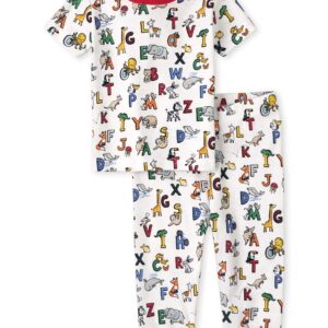 The Children's Place Baby and Toddler Snug Fit 100% Cotton Short Sleeve Top and Pants 2 Piece Pajama Set, Cute Letters, 4T