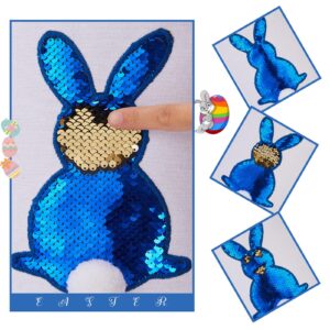 Jilimeli Easter Bunny Basket, Easter Bucket with Sequin Rabbit, Fluffy Tail, Easter Bucket Empty, Gifts, Eggs, Toys, Candy, Bunny Tote Easter Bunny Baskets for Kids (Blue)